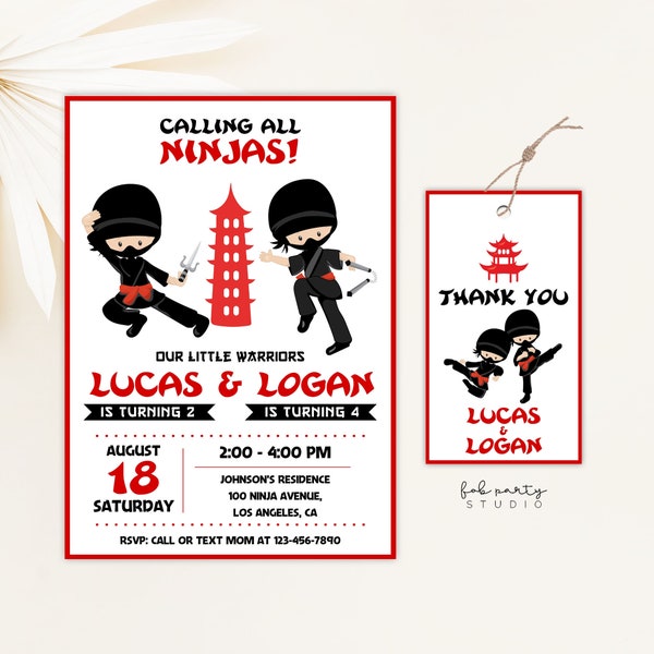 Ninja Joint Birthday Invitation - Etsy