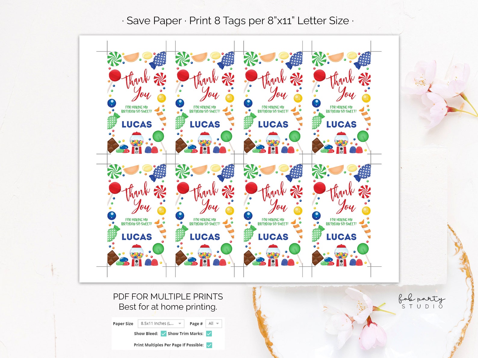 Candy Land Birthday Party Favor Tag Template, Boy Candy Sweets Loot Bag ...