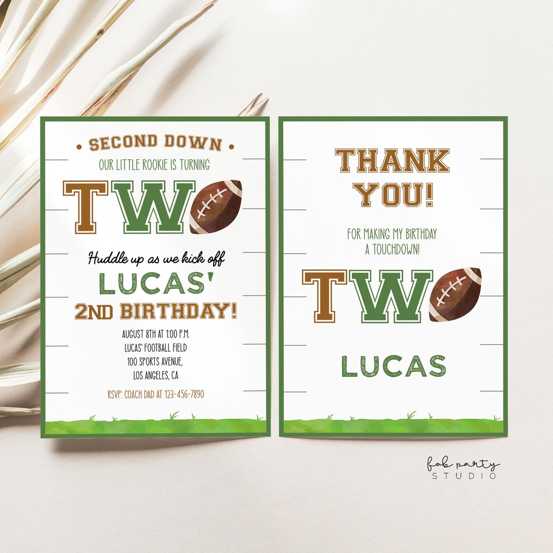 Football Second Down Birthday Party Invitation Thank You Card Digital ...