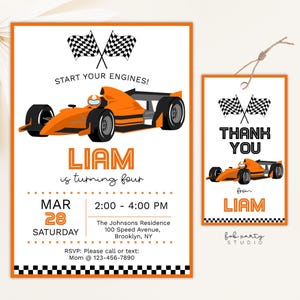Race Car Birthday Party Invitation + Favor Tag Digital Template ...