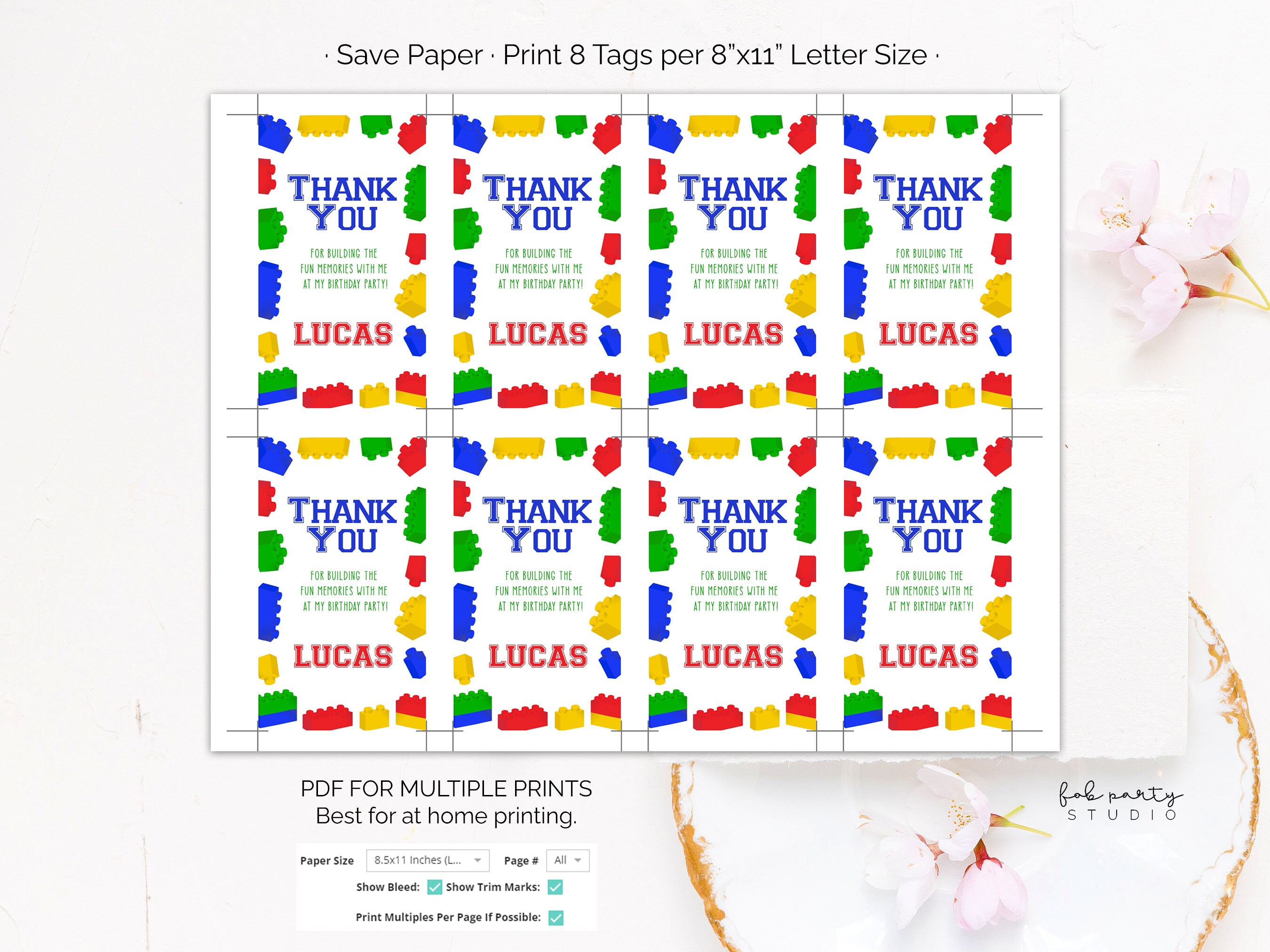 Building Blocks Birthday Party Favor Tag Digital Template - Etsy