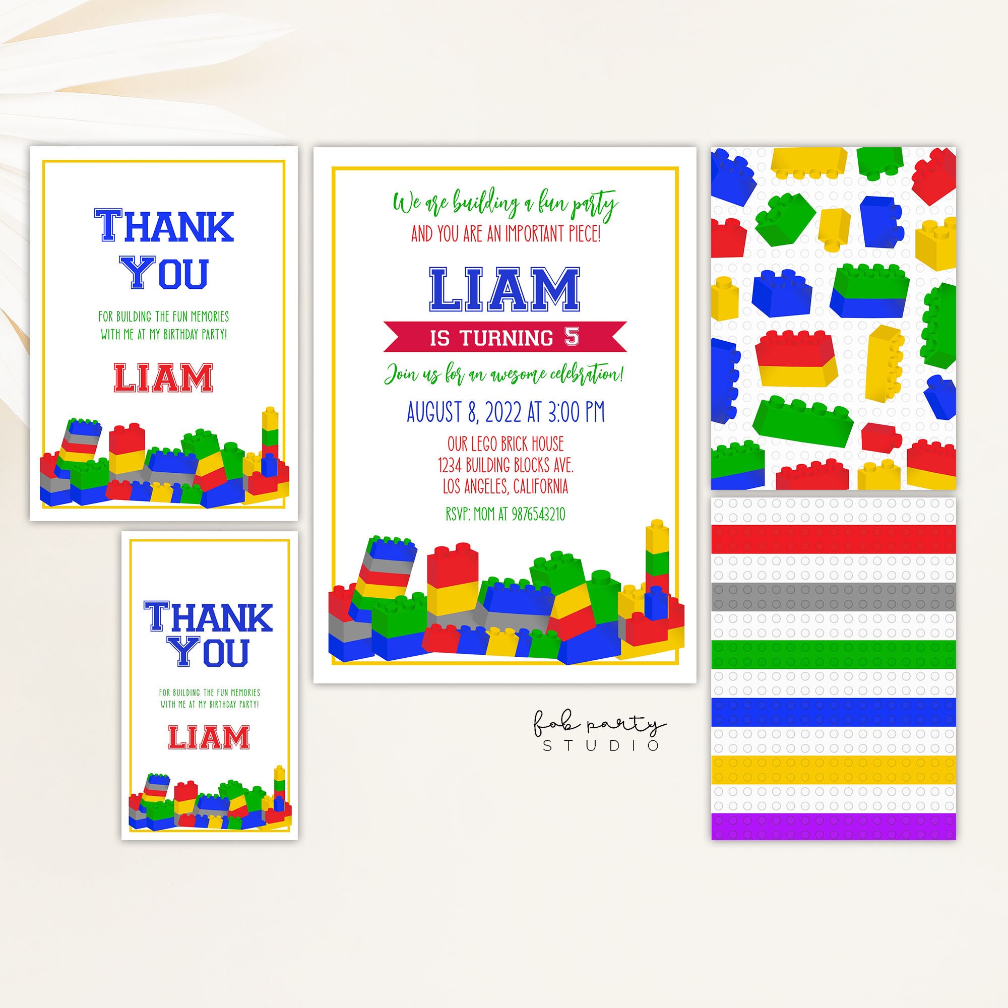 Building Blocks Birthday Party Invitation Thank You Card - Etsy