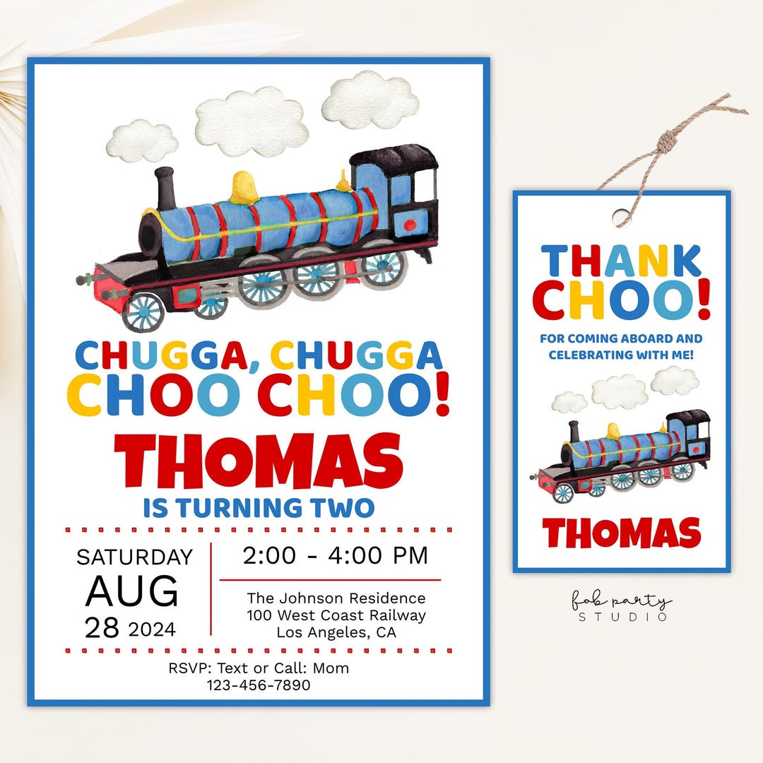 Choo Choo Train Birthday Party Invitation + Favor Tag Digital Template ...