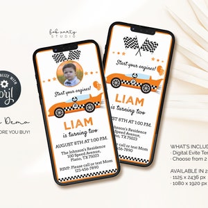 Race Car Birthday Party Invitation Digital Template | Orange Car ...