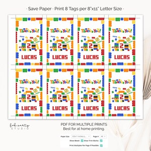 Building Blocks Birthday Invitation Thank You Card Favor Tag Bundle Toy ...