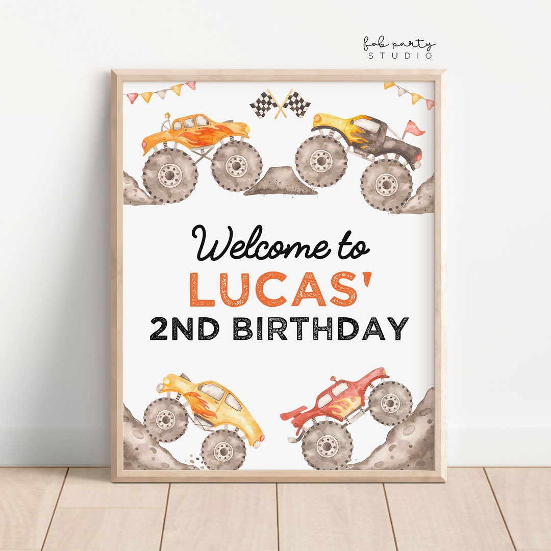 Monster Trucks Birthday Party Welcome Sign Template 16x20 or 8x10 ...