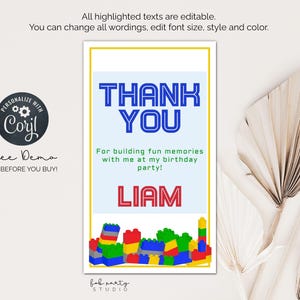 Building Blocks Birthday Party Favor Tag Template | Brick Toys Loot Bag ...