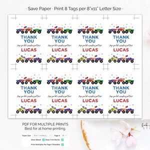 Monster Trucks Birthday Party Favor Tag Digital Template Toy Trucks ...