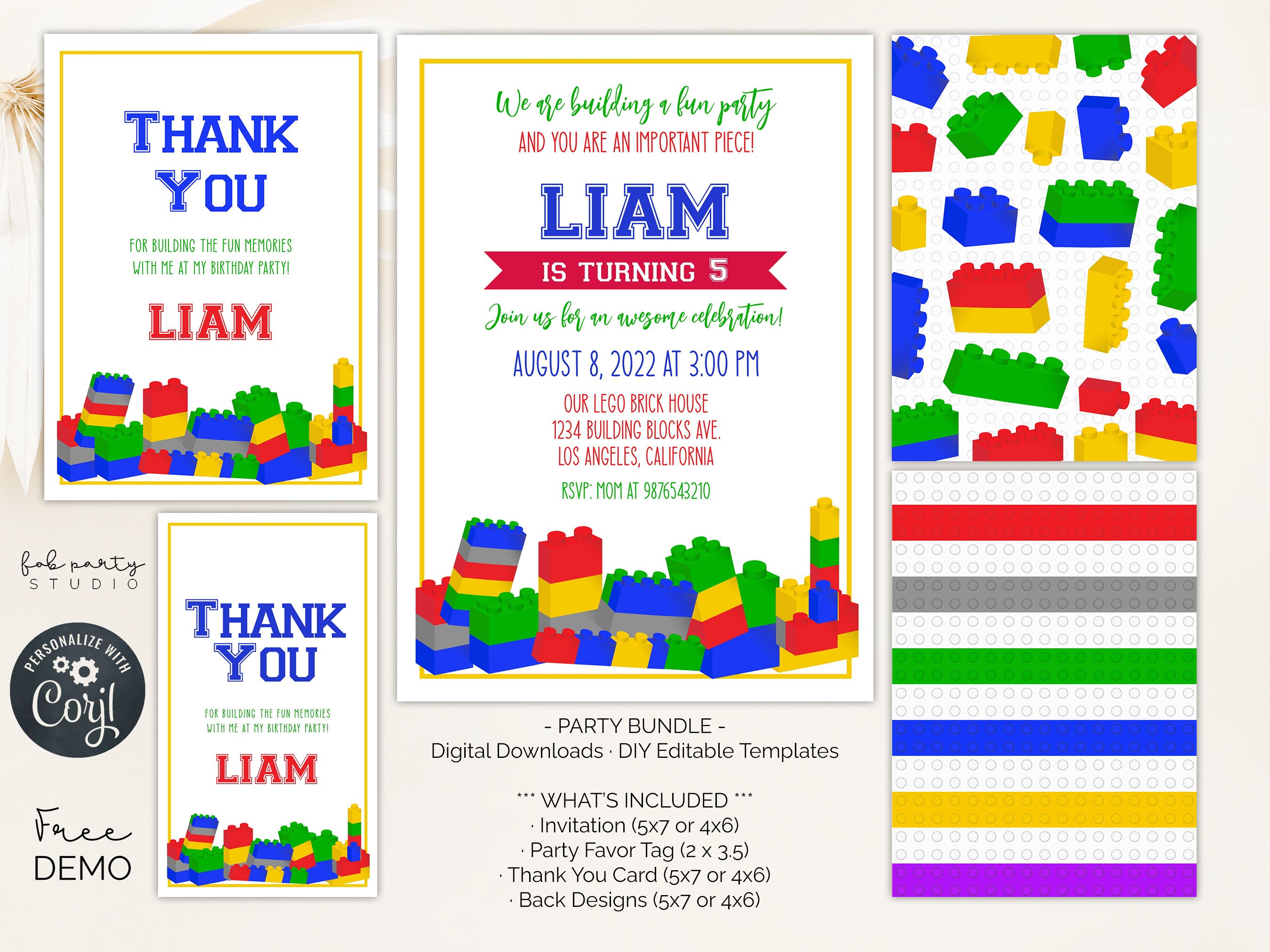 Building Blocks Birthday Party Invitation Thank You Card - Etsy