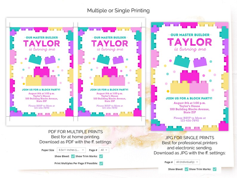 Pastel Building Blocks Birthday Invitation Thank You Card - Etsy