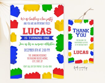 Building Blocks Invitation, Blocks Birthday Party, Builders, Building ...
