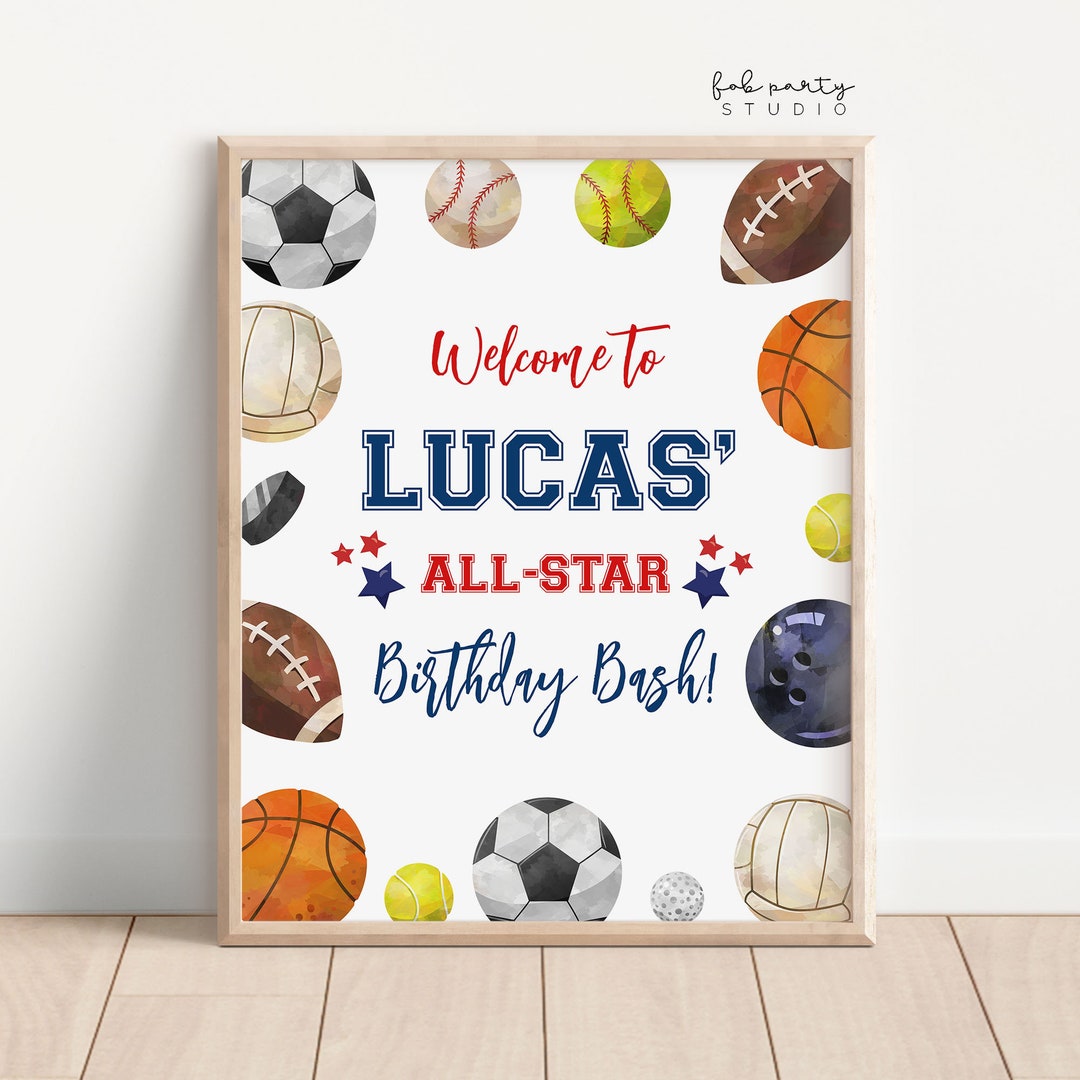 All Star Sports Birthday Party Welcome Sign Digital Template | 16x20 or ...