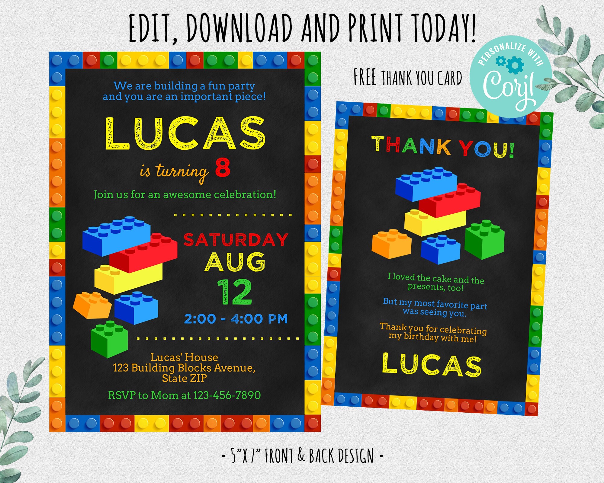 Building Blocks Birthday Party Invitation Colorful Invite | Etsy