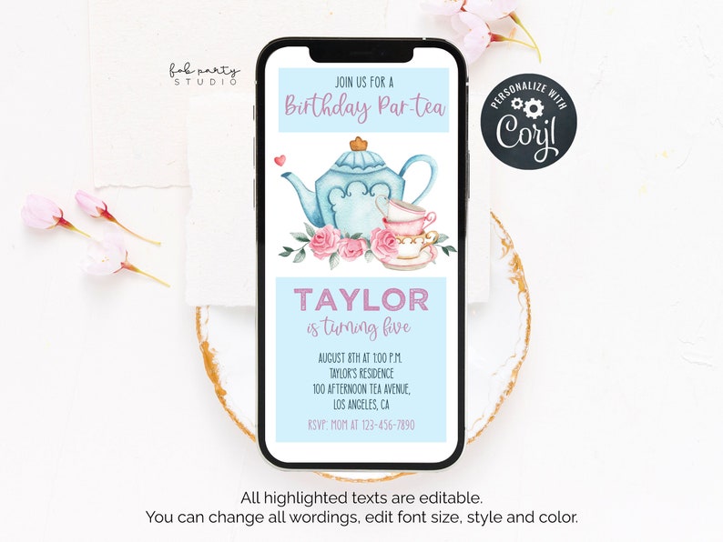 Birthday Par-tea Invitation Digital Template Time for Tea - Etsy
