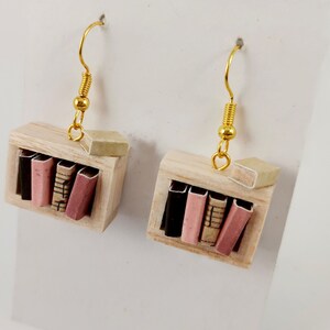 Miniature Earrings small Book Shelf With a Book/ Miniature/ Motif ...