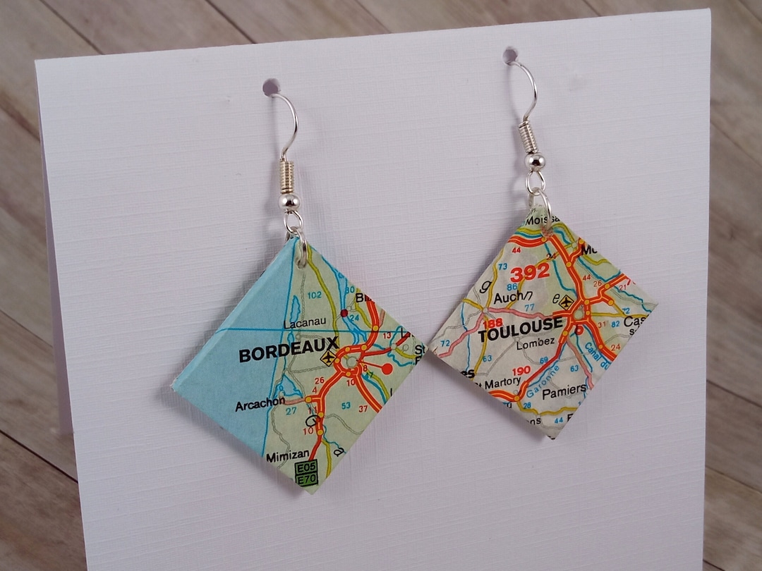 Upcycling Earrings 7 Variations "mini Map"/ Map Recycling Jewelry/map ...