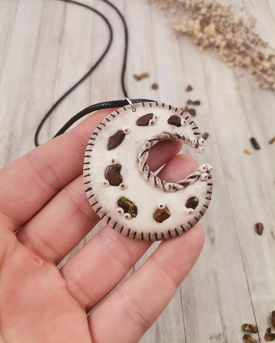 Earth Element Amulet "moon Phase" | Hand-sculpted Crescent Moon With ...