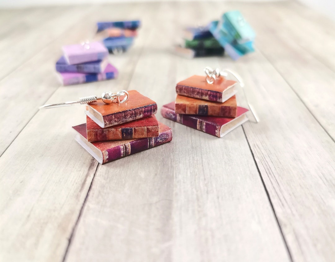 5 Designs Book Stack Earrings rainbow/ Mini Book Jewelry/kawaii Book ...