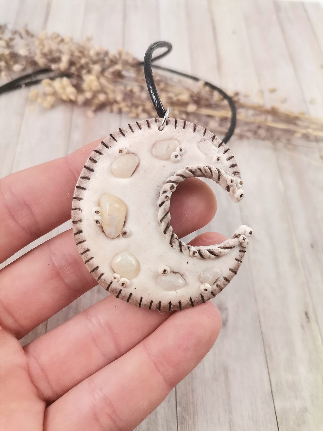 Air Element Amulet "moon Phase" | Hand-sculpted Crescent Moon With ...