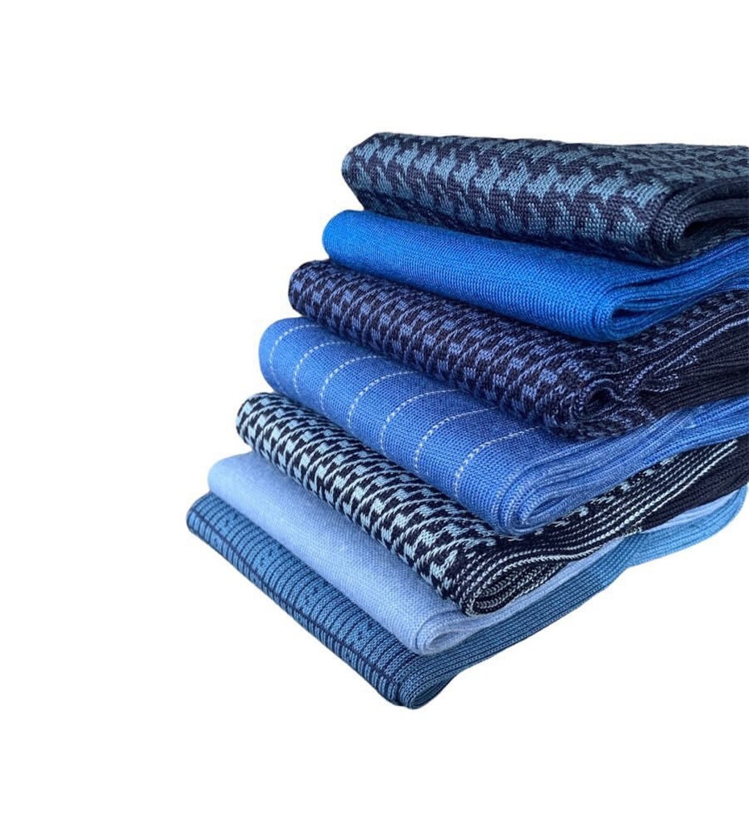 Men's Blue Dress Socks Bundle | 7 Pairs of Blue Dress Socks | Men's ...