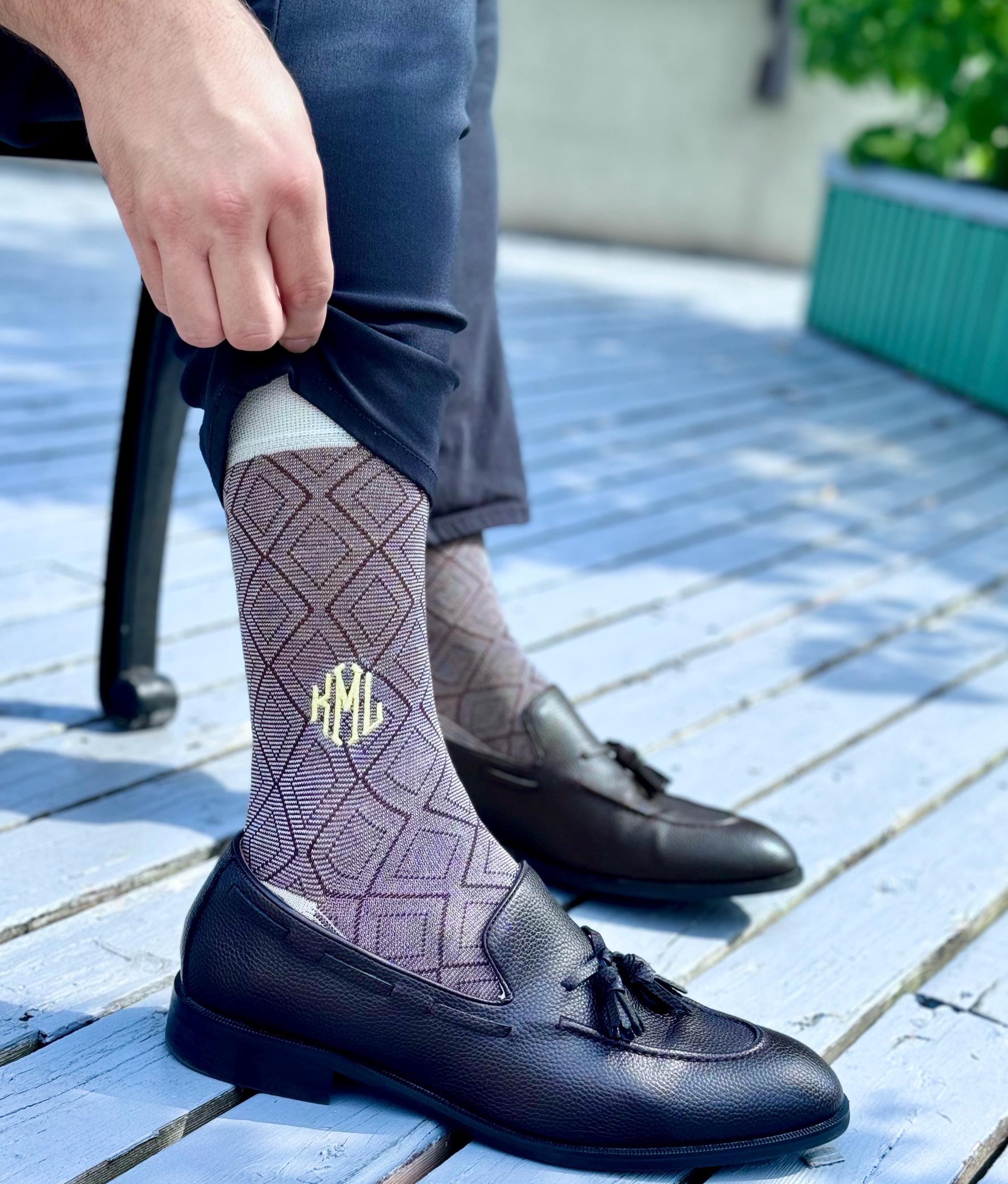 Personalized Diamond Pattern Dress Socks: Mercerized Cotton Groomsmen ...