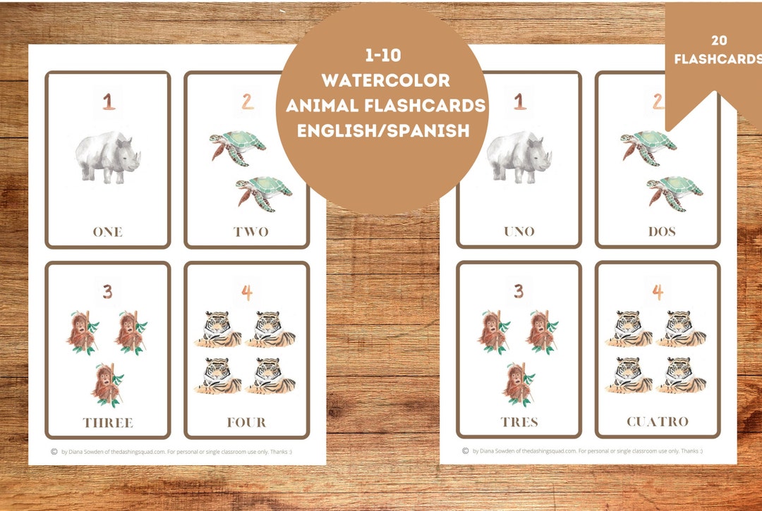 Number Flashcards. 1-10. Spanish and English. Printable - Etsy
