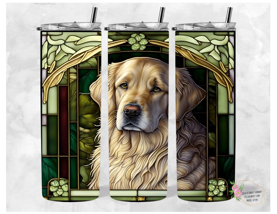 Stained Glass Golden Retriever, 20 Oz. Skinny Tumbler Wrap, PNG ...