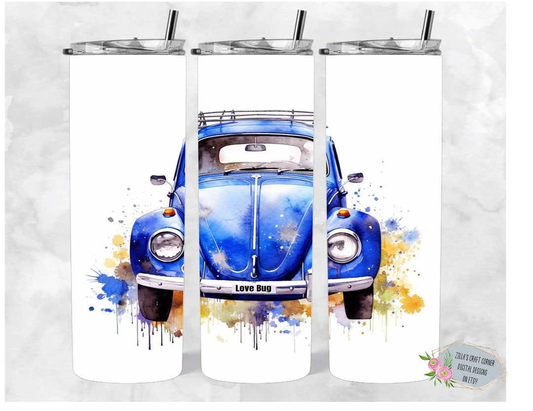 Love Bug VW Beetle Royal Blue Watercolor 20oz Tumbler Wrap, Instant ...