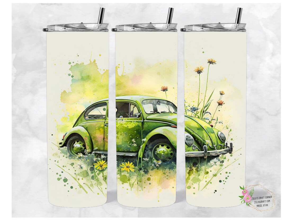 Lime Green Beetle VW 20oz Skinny Straight Tumbler Wrap,png Digital ...