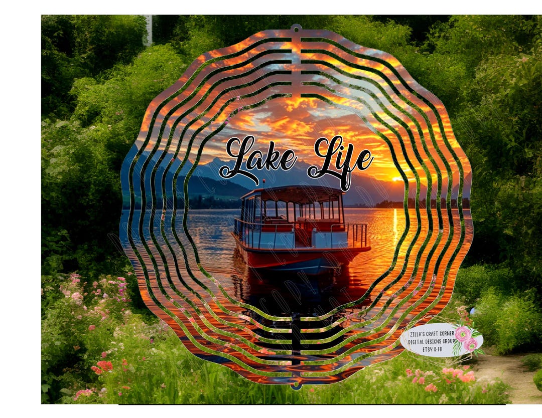 Lake Life Party Boat Wind Spinner Sublimation Design (digital Download ...