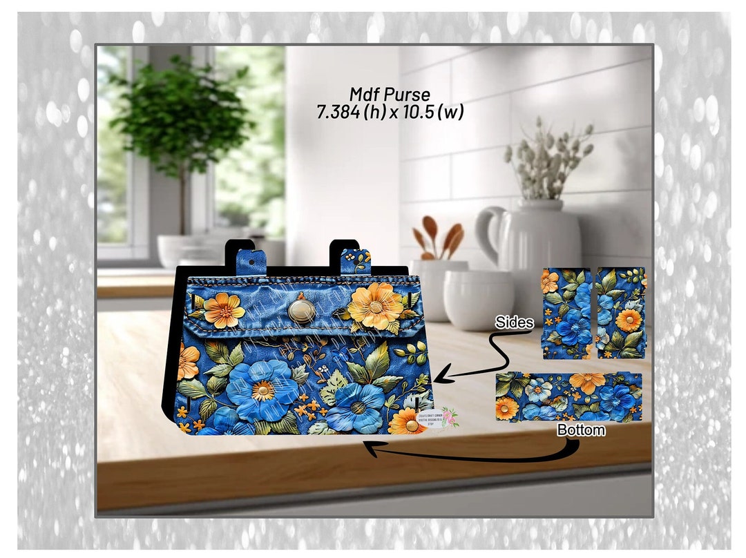 Demin With Flowers for the MDF Purse, 300dpi, Instant Digital Download ...