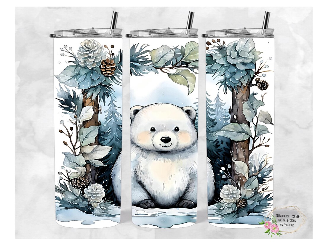 Polar Bear Watercolor Winter Wonderland 20oz Wrap, PNG, Sublimation ...