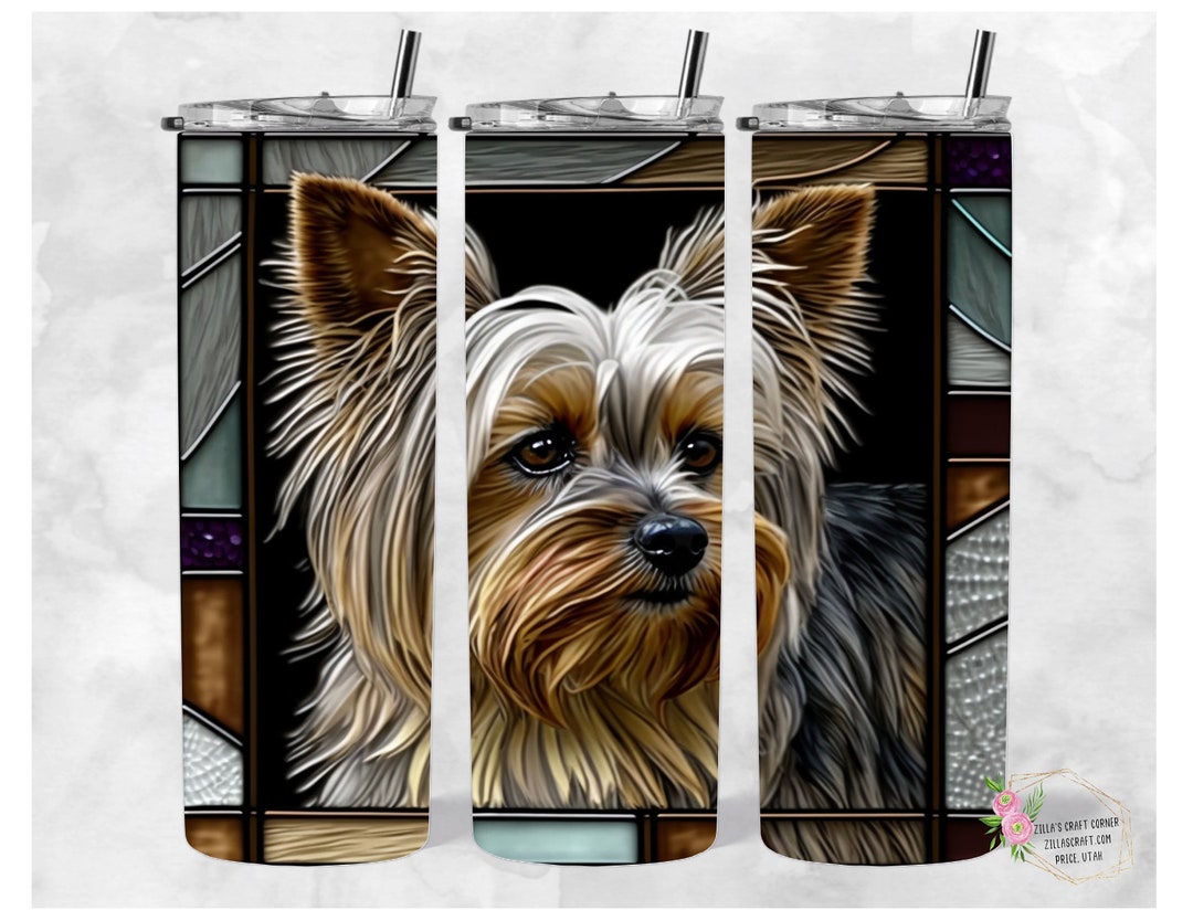 Stained Glass Yorkshire Terrier Aka: Yorkie, 20 Oz. Skinny Tumbler Wrap ...