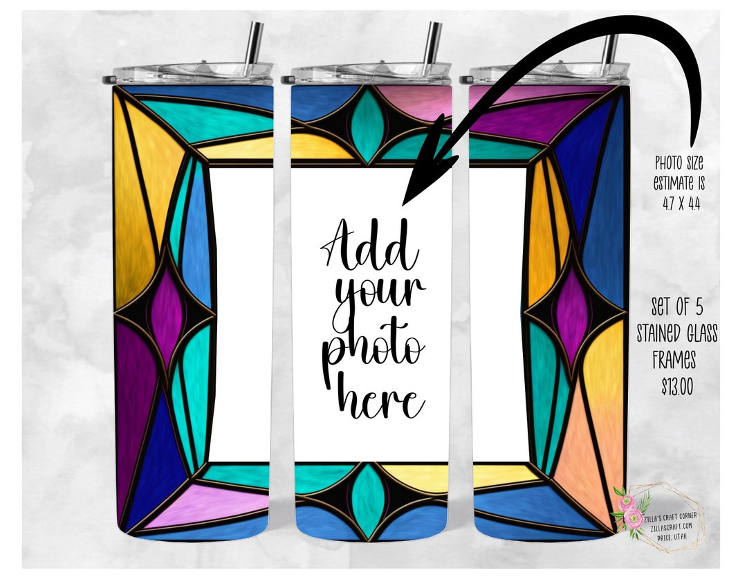 Stained Glass Frames Set of 5 Frames for 20 Oz Skinny Tumbler Wrap, PNG ...