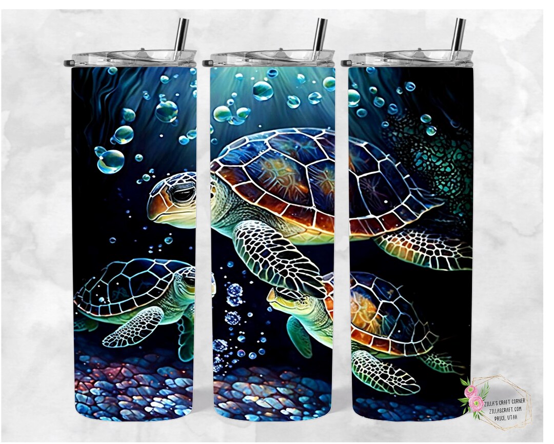 Sea Turtles Swimming 20oz Skinny Tumbler, Sublimation Design Template ...