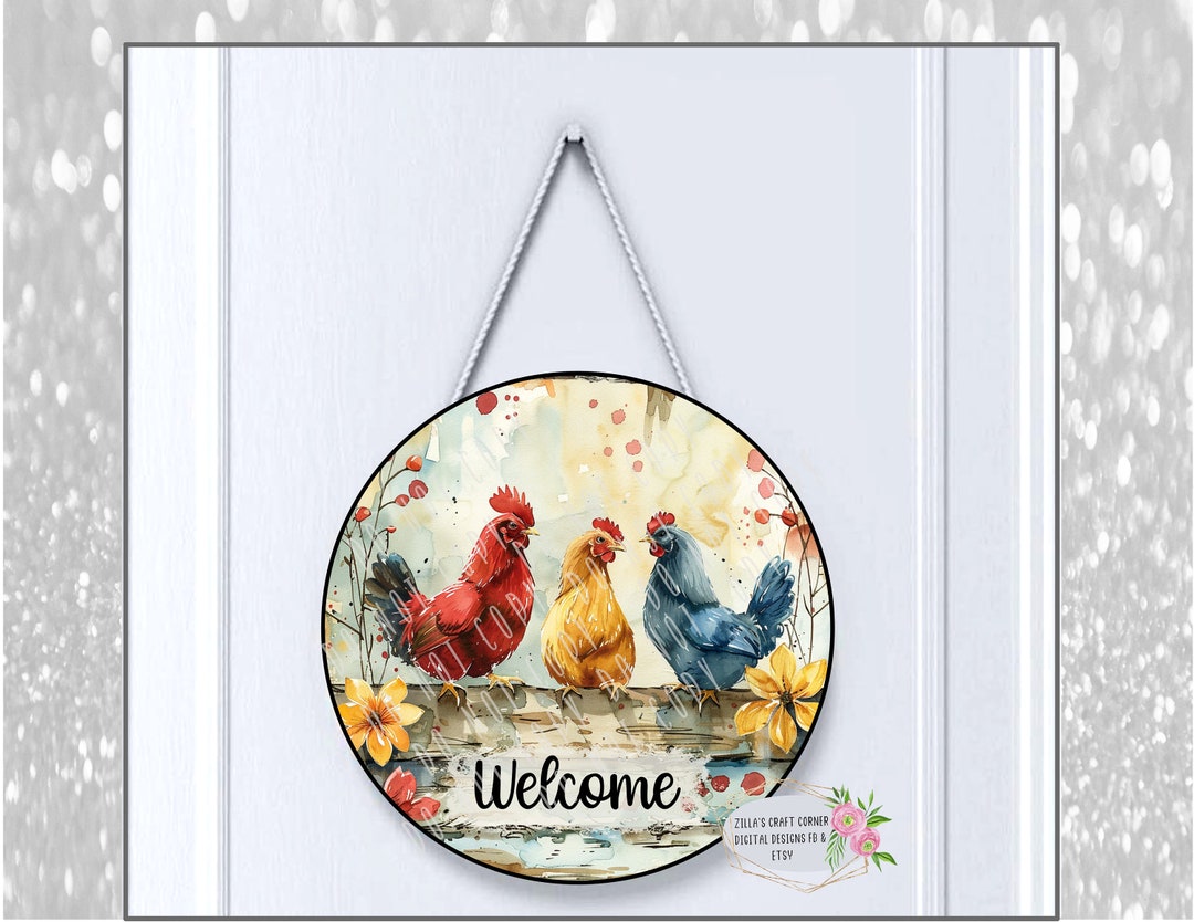 Chicken Welcome Sign PNG: Watercolor Door Hanger (digital Download) - Etsy