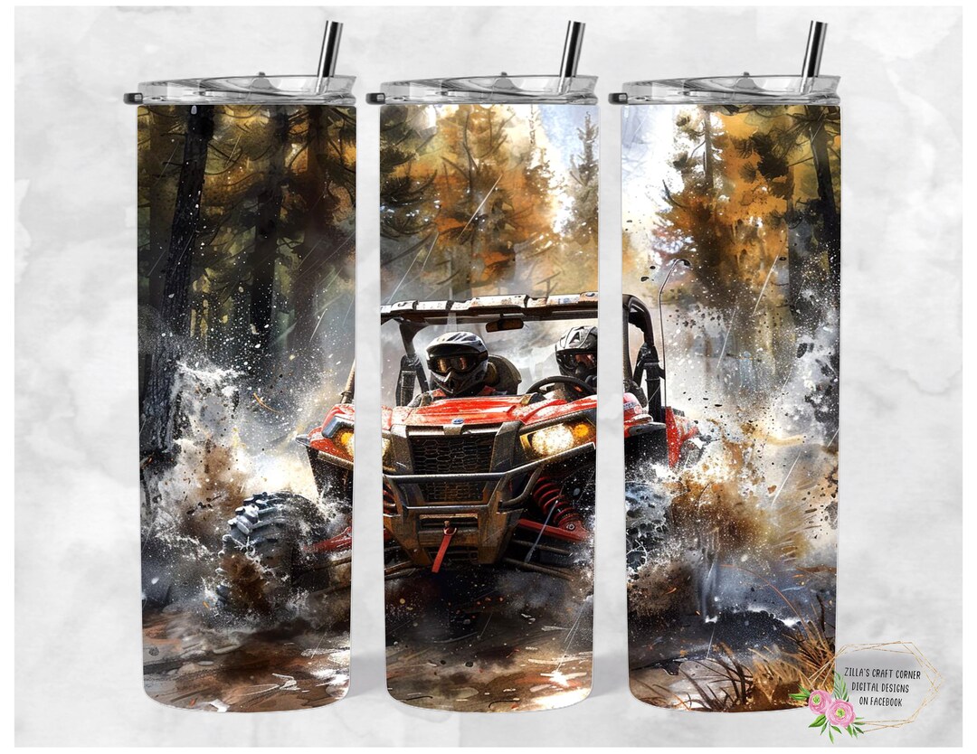 ATV Riding in the Muddy Waters 20 Oz Tumbler Wrap, PNG, Seamless Design ...