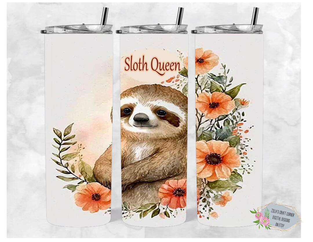 Sloth Queen 20oz Skinny Tumbler Wrap, PNG, Seamless Design, Digital ...