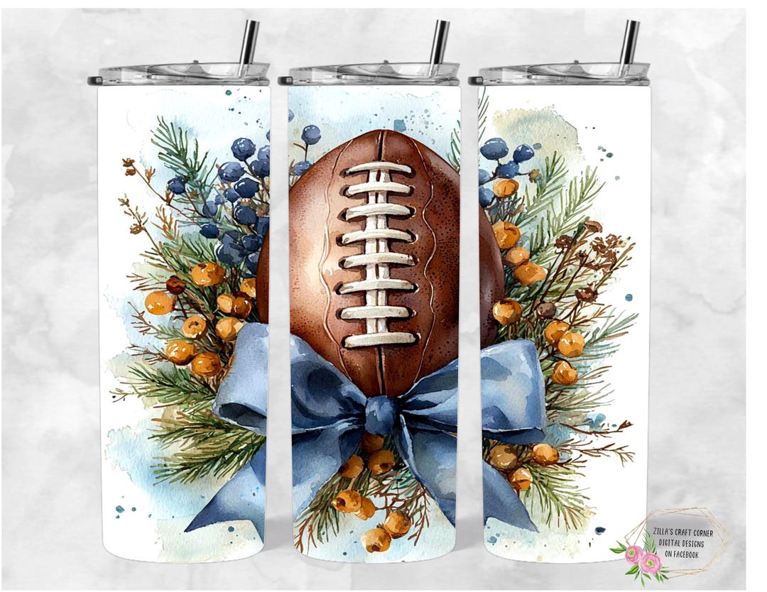 Watercolor Football Tumbler Wrap: Blue Bow Seamless Design (digital ...