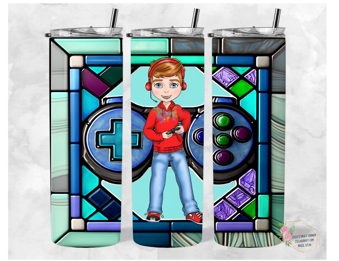 Gamer Boy Stained Glass 20 Oz Tumbler Sublimation Design (PNG Digital ...