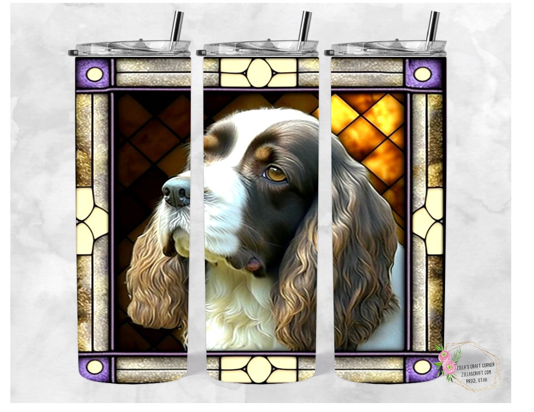 Cocker Spaniel Stained Glass 20oz Tumbler Wrap, Seamless Design ...