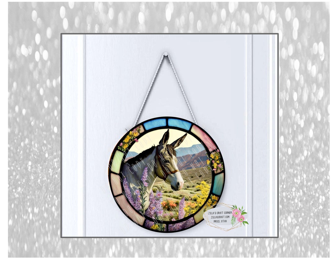 Mule 8" Stained Glass Door Hanger Digital PNG, Mule Sublimation Door ...