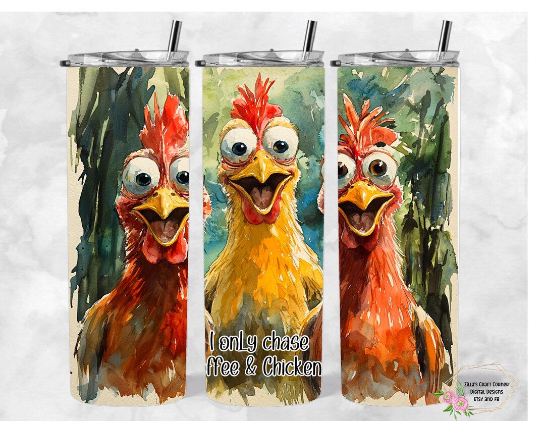 Funny Chicken 20oz Tumbler Wrap: Watercolor PNG, Seamless (digital ...