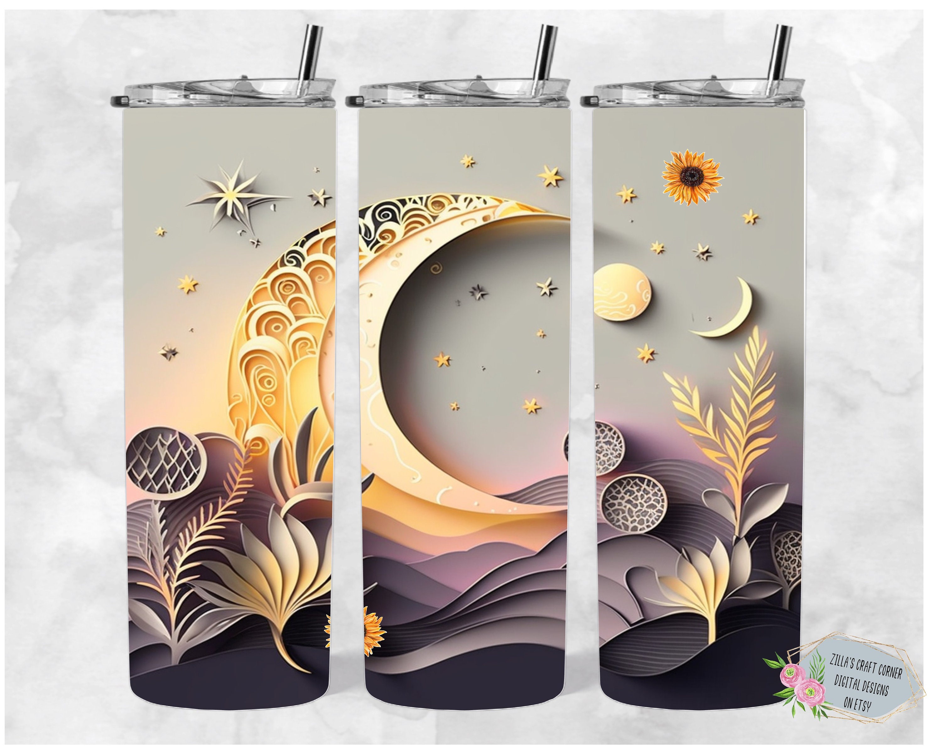 Sun Moon Celestial Symbols Sunflowers Pastel 3D - Etsy