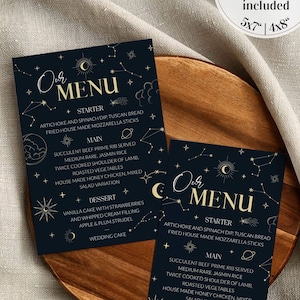 Celestial Wedding Menu Card Template for Starry Night Moon Wedding ...