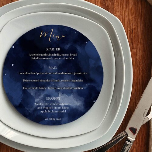Starry Night Celestial Stars Wedding Menu Template Navy Blue - Etsy
