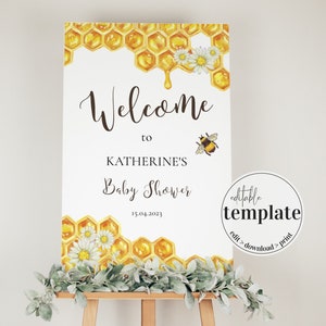 Bee Themed Baby Shower Welcome Sign Printable Template for Honeycomb ...