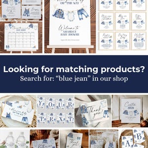 Blue Jean Baby Shower Invitation for Boys, Denim Diamond Blue Jeans ...