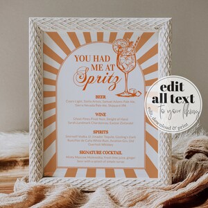 Love at First Spritz Themed Bar Menu Sign, Thats Amore Italian Spritz ...