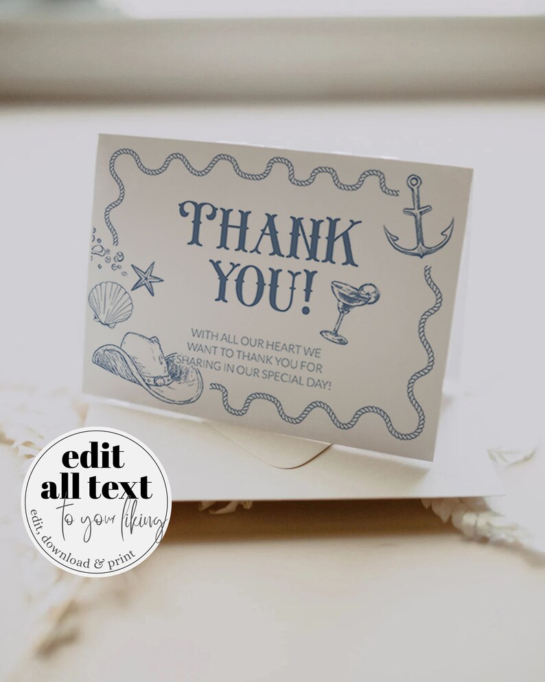 Coastal Cowgirl Thank You Card, Nautical Bachelorette Last Toast on the ...